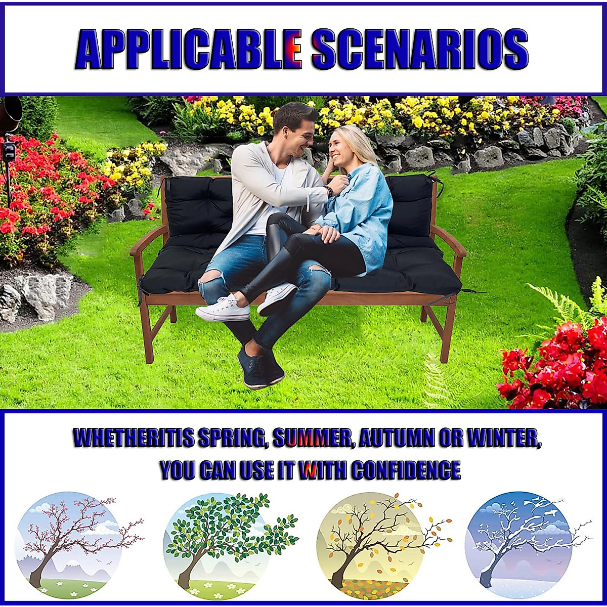 Boaisdus Porch Swing Cushions Outdoor Black 55 inch Waterproof Swing Cushions 3 Seater Replacement Thicken 4" Outdoor Swing Cushions with Ties for Outdoor Patio Garden Furniture Swing Cushions