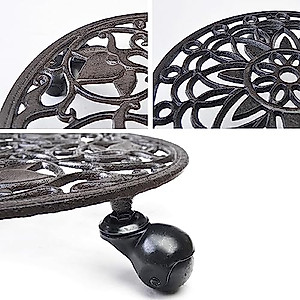 Cast Iron Plant Caddy with Wheels, Moveable Planter Trolley, Cast Iron Planter Dolly, Round Flower Pot Mover Metal Plant Pallet Trolley Tray with Casters