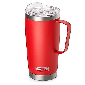 koodee 20 oz Insulated Coffee Mug with Lid and Handle, Stainless Steel Double Wall Vacuum Camping Mug Travel Coffee Tumbler (Canyon Red)