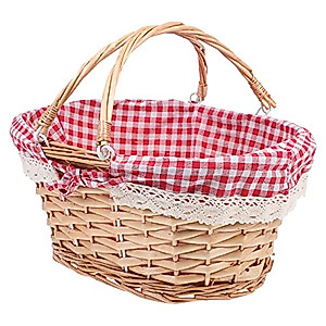 STOBAZA Home Décor Picnic Basket Woven Wicker Picnic Basket with Liner, Natural Country Vintage Picnic Basket with Handle for Picnic, Camping, Outdoor (Red & White Gingham Pattern) - Small Candy