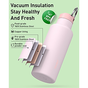 TOURIT 20oz Insulated Stainless Steel Water Bottle with Straw & Handle, Double Wall Vacuum Leakproof BPA-Free Thermos for Sports Travel, Pink