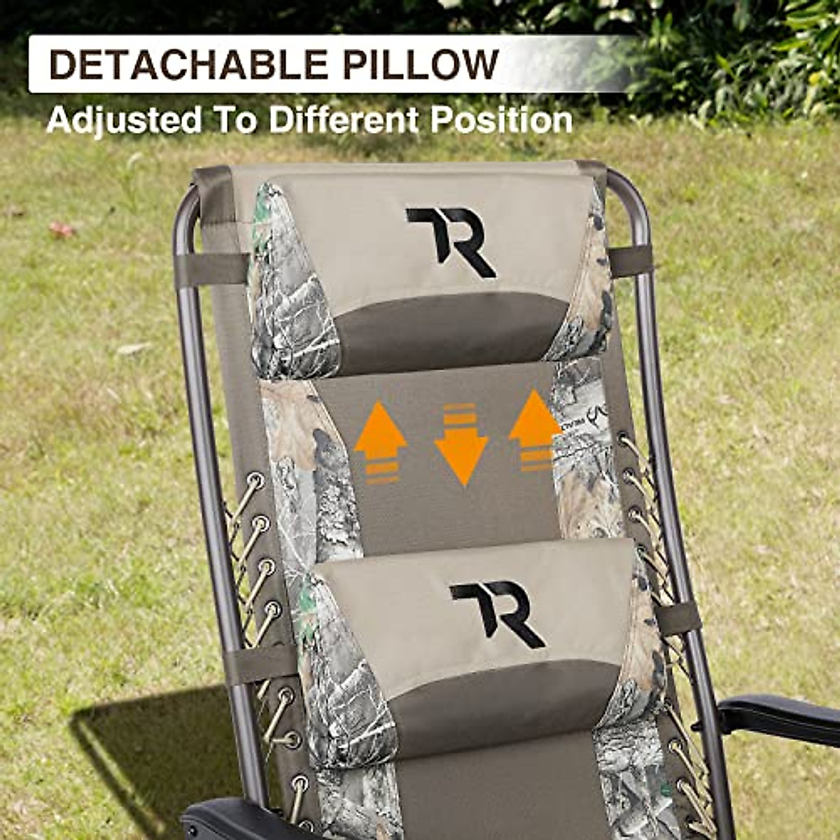 TR Outdoor Zero Gravity Chair Heavy Duty Support 400Lbs Padded Reclining Folding Patio Lounge Chair with Removable Headrest Adjustable Recliner (CAMO)
