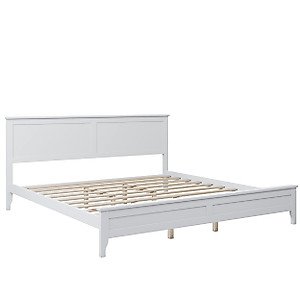 LZ LEISURE ZONE King Size Platform Bed, Modern Solid Wood King Platform Bed Frame, No Box Spring Needed, White