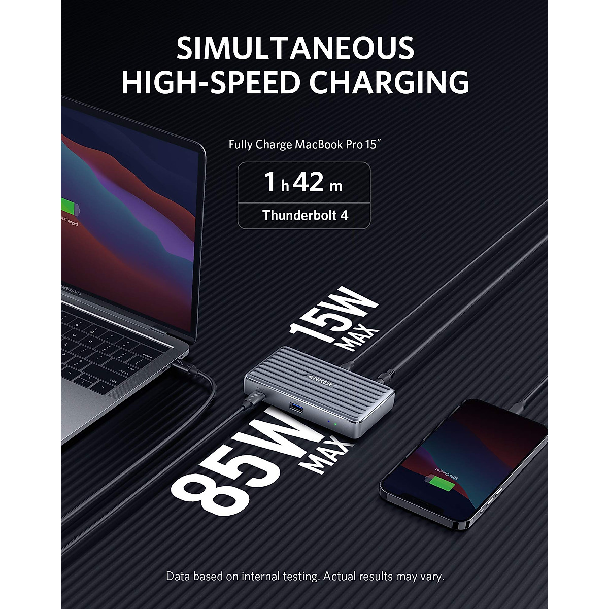 Anker PowerExpand 5-in-1 Thunderbolt 4 Mini Dock, Max 85W Charging for Laptop, Max 15W Charging for Phone, Single 8K@30Hz or Dual 4K@60Hz Display, USB 3.1 Gen 2 Port, for MacBook Pro/Air, and More