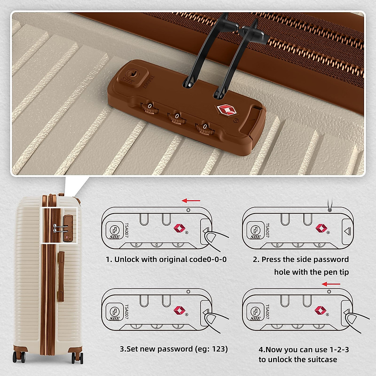 LEAVES KING Luggage Sets 5 Piece, Expandable(Only 24"&28") PP Suitcase with Spinner Wheels, Durable Luggage Sets Clearance Carry On Luggage Suitcase Set For Women Men, Cream