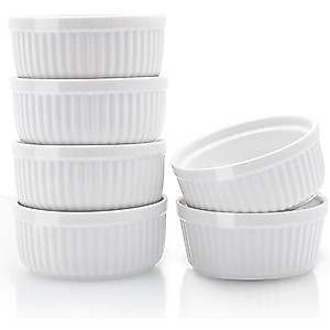 Nuwave Ceramic Ramekins 8 oz, Set of 6, Elegant Classic Style for Baking Souffles, Creme Brulées, Custards, Puddings, 4.3” Wide & 2” Tall, Microwave, Oven & Dishwasher-Safe, Ivory White