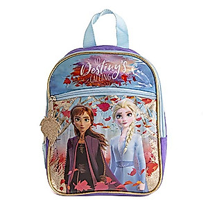 Disney Frozen 2 Princess Elsa & Anna Mini Backpack for Girls & Toddlers - 10 Inch, Purple & Blue with Glitter