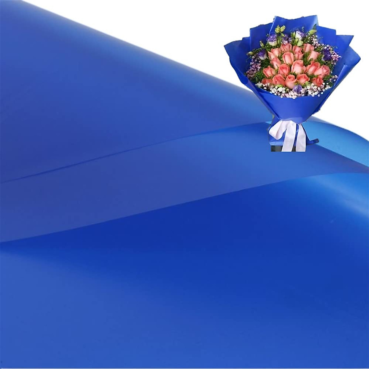Leoyoubei 20 Sheets Flower Bouquets Wrapping Paper,Waterproof Frosted Gift Packaging Paper,Gift Box Packaging,Packaged on Both Sides Paper Bundle Florist Bouquet Wraps Material 22.8” (Royal Blue)