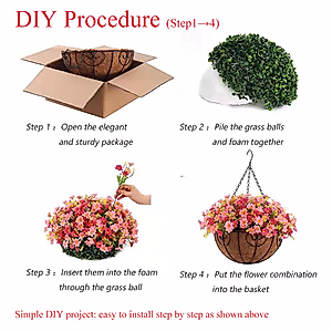 Maybox Artificial Hanging Basket with Flowers for Garden Eave Patio Lawn Decor 49Pcs Fake Daisy Bunches in 11.8 inches Metal Planter with Coco Coir Liner