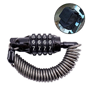 Bike Ring Lock Wire Steel Cable Lock,Multifunction Bicycle Steel Wire 4 Digit Password Anti-Theft Security Bike Lock for Motorcycle,Door, Gate, Fence, Grill Black Lock + Bag