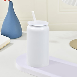 JYLJINGYULI 12 Pack 16 oz Sublimation Tumblers Blanks Glass Cups with Cup lid and straw,Stainless Steel double wall insulated Cups Blank, for Craft DIY