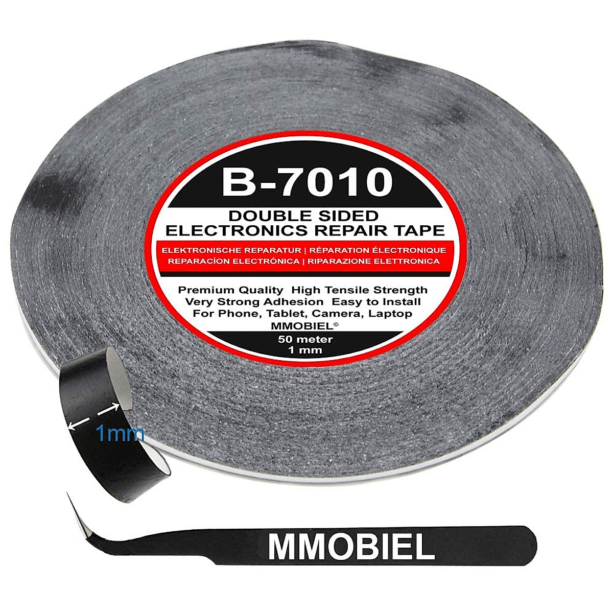 MMOBIEL 1 mm Double Sided Layer Strong Adhesive Tape 50 m Long Roll (Black) for Smartphone Tablet Repair