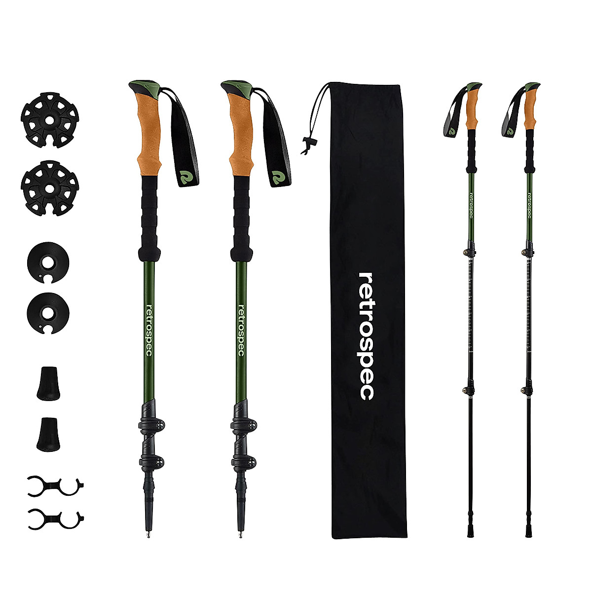 Retrospec Solstice Hiking Poles for Men & Women - Adjustable and Collapsible Lightweight Walking & Trekking Sticks - Aluminum w/ Cork or Foam Grip