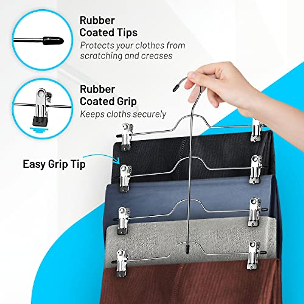 DEILSY 4-Tier Skirt Hanger 3PK Skirt Hangers with Clips Space-Saving Tiered Skirt Hangers with Adjustable Clips Cascading Clothing Hangers for Skirts, Shorts, Pants, Jean