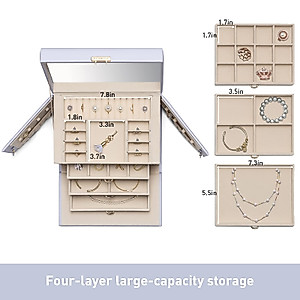 Vlando Velvet Jewelry Organizer Box for Women, Large Leather Jewelry Storage Box with Locked, Mirrored, 3 Drawer for Watch Necklace Ring Earring Storage, Gift for Girl Women and Mom - Purple