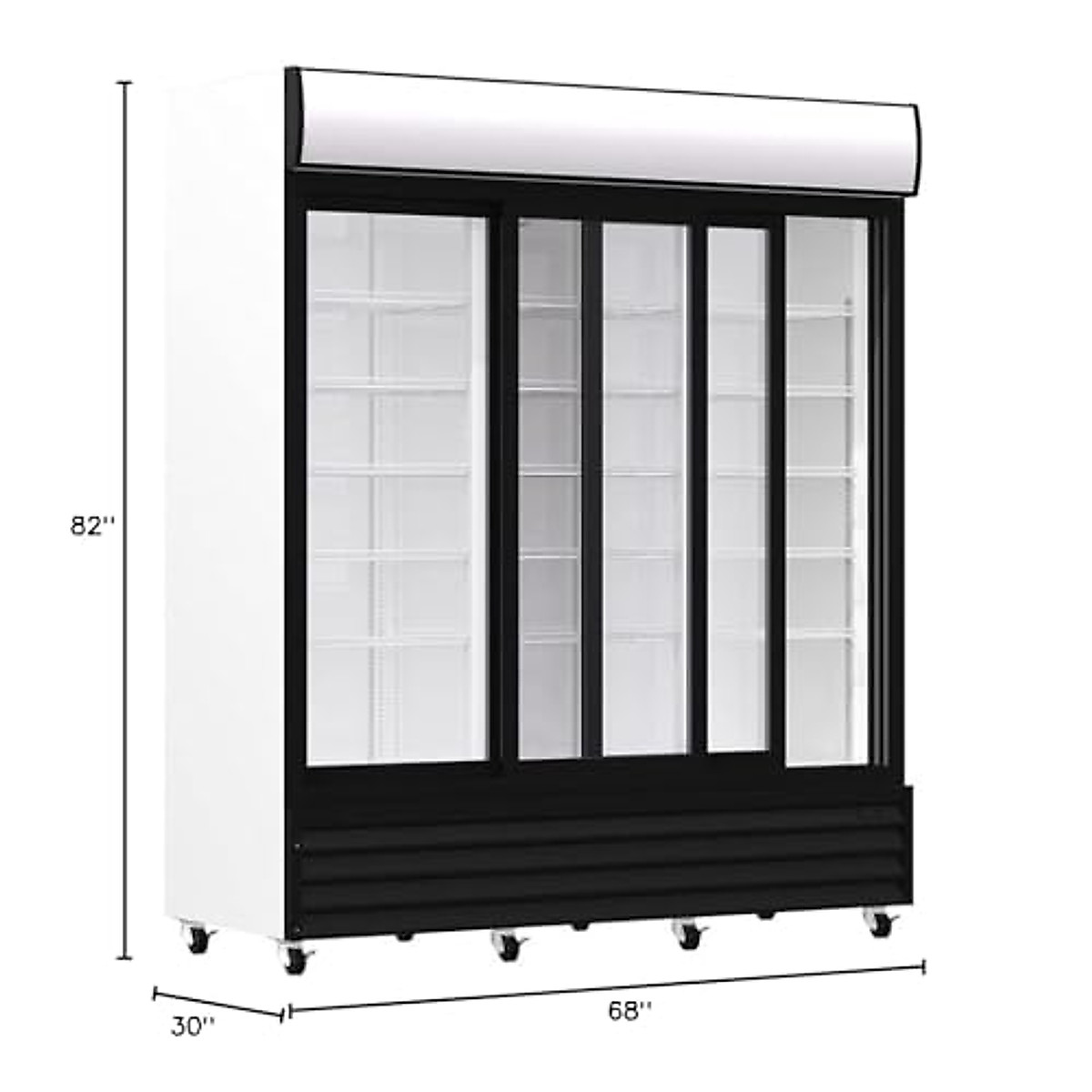 Procool Refrigeration Commercial SLIDING 3-Door Merchandiser - High Efficiency Glass Front Display Cooler; 53 Cubic Ft., black, white