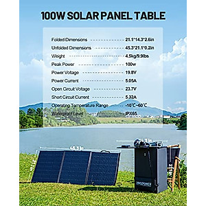 Innopower S100 2 in 1 Solar Panel Table, 100W Portable for Power Station with 20-70°Adjustable Kickstand, 15KG Bearing Foldable Splicable Table Camping RVs or Backyard Use