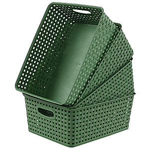 Taysisiter Plastic Weave Storage Basket, Plastic Storage Shelf Basket, 4 Packs