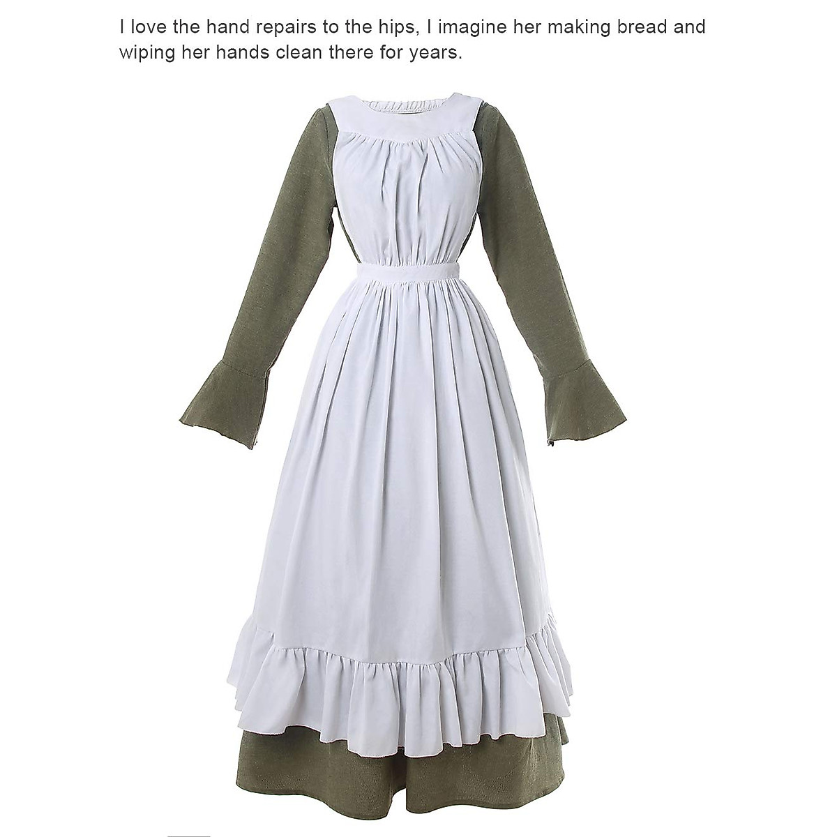 CR ROLECOS White Vintage Maid Ruffle Apron for Women Colonial Pioneer Peasant Apron Pinafore Adjustable Kitchen Gift L