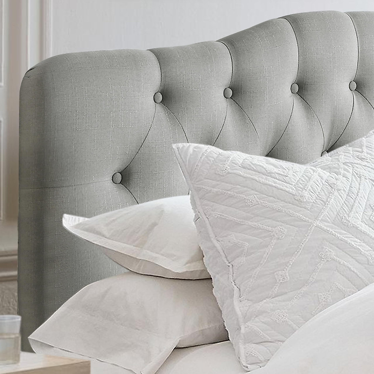 Rosevera Givanna Adjustable Heigh Headboard with Linen Upholstery and Button Tufting for Bedroom,Queen,Gray