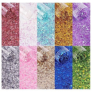 Holographic Chunky and Fine Glitter Mix, 20 Colors Craft Glitter for Resin, Iridescent Nail Glitter, Cosmetic Eye Hair Face Body Glitter, Glitter Flakes Sequins for Epoxy Resin Tumbler DIY Arts Crafts