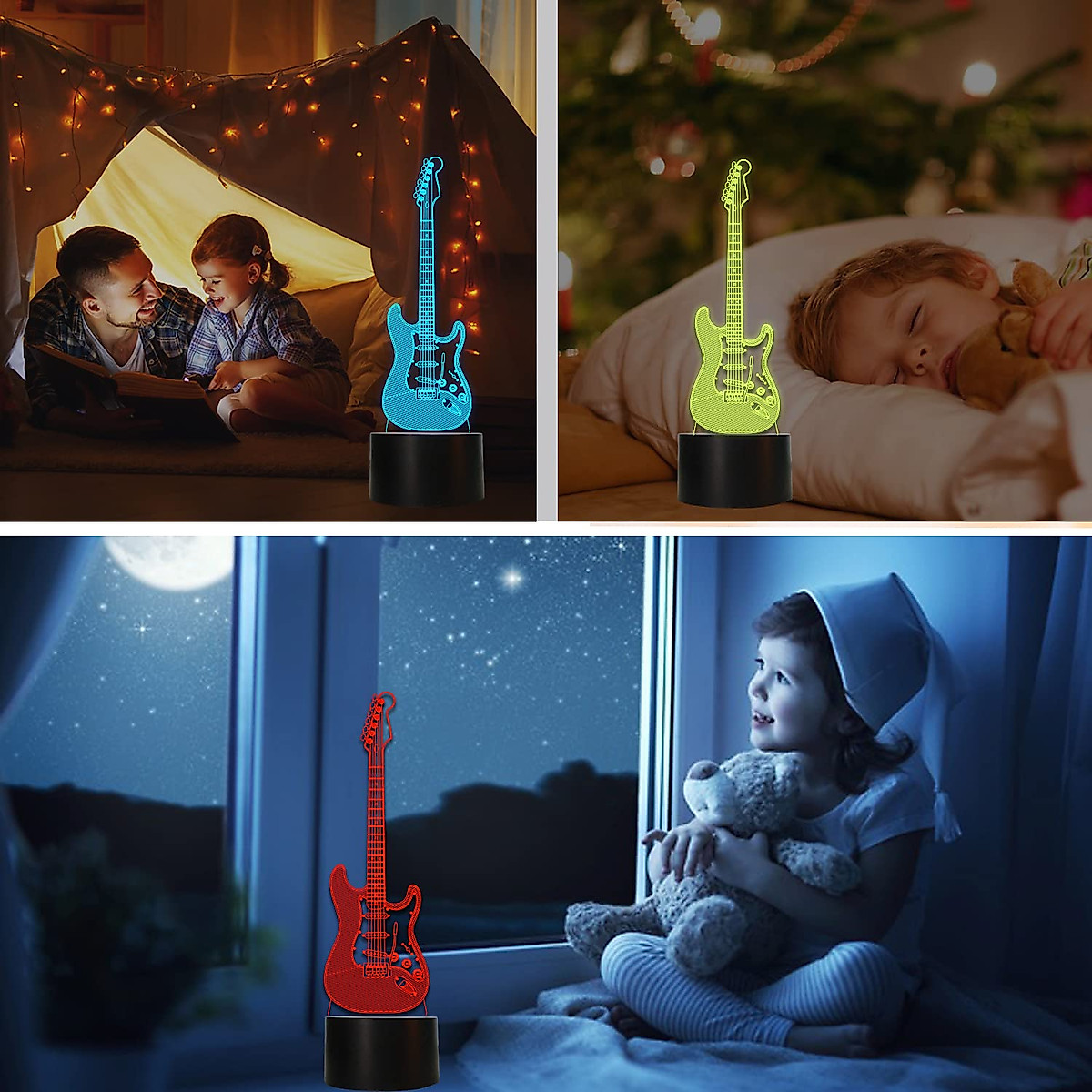 Guitar Gifts, Guitar 3D Night Light Illusion Lamp for Kids, Guitar Lover Gifts from Age 2 3 4 5 6+ Years for Girls Boys Men Women - 16 Colors Changing with Remote Control