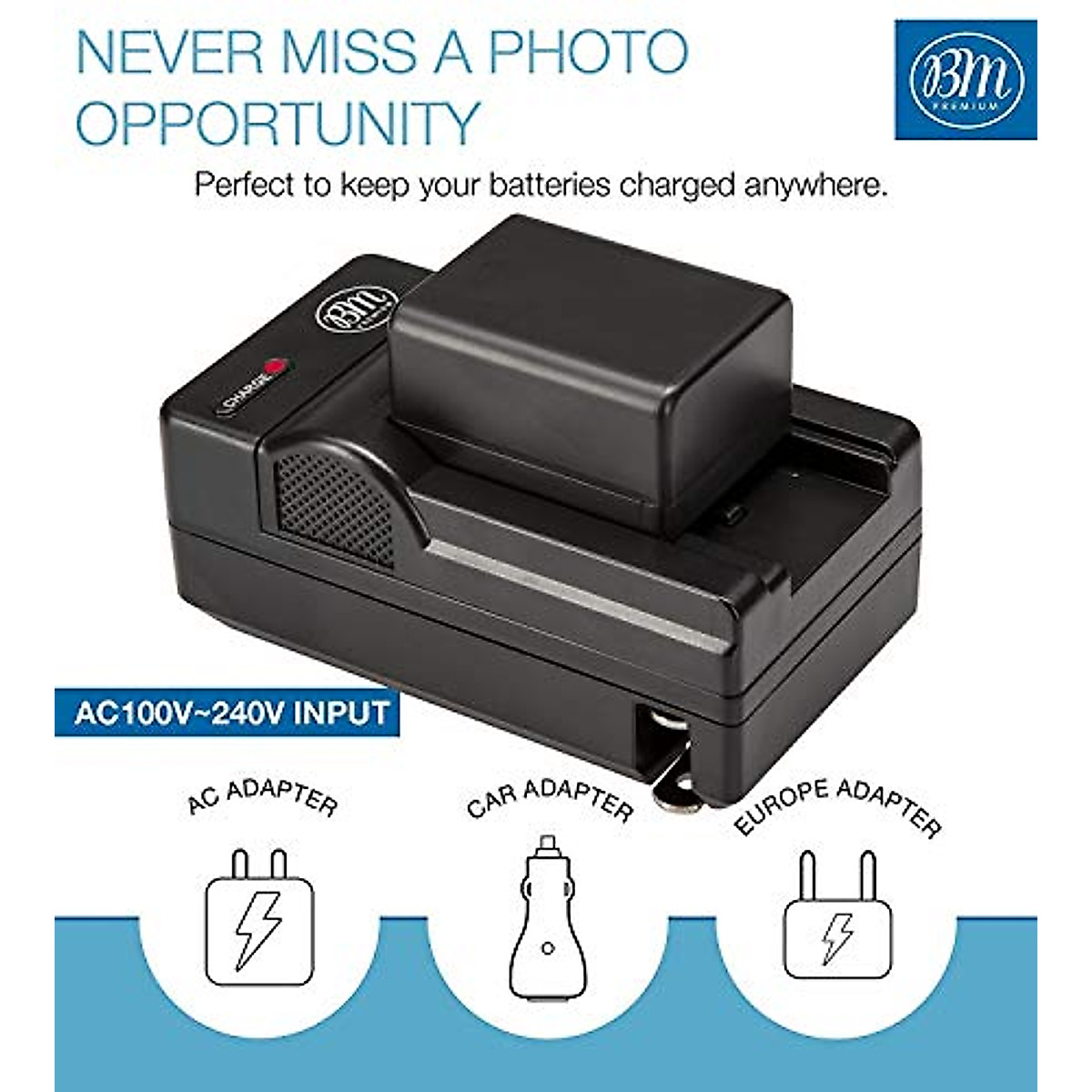 BM Premium BP-727 Battery and Charger for Canon Vixia HFR80, HFR82, HFR800, HFR30, HFR32, HFR300, HFR40, HFR42, HFR400, HFR50, HFR52, HFR500, HFR60, HFR62, HFR600, HFR70, HFR72, HFR700, HFM52, HFM500