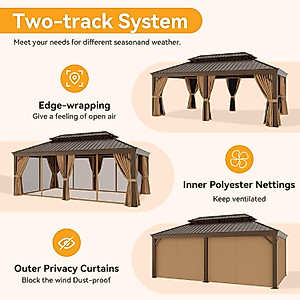 Jolydale Hardtop Gazebo,12x20 Gazebo with Brown Mosquite Netting, Double Metal Roof for Lawn and Garden