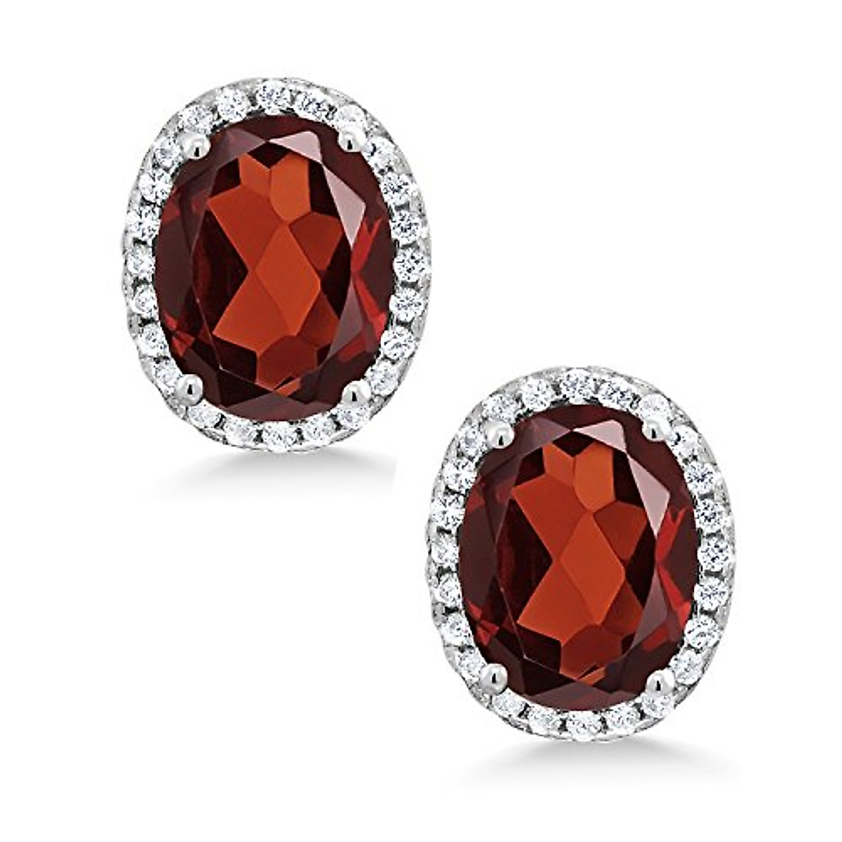 Gem Stone King 925 Sterling Silver Red Garnet Halo Earrings for Women (4.08 Cttw, Gemstone Birthstone, Oval 9X7MM)