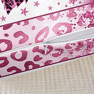 Pink Christmas Trees Throw Pillow Covers 24x24 Inch Set of 2 Leopard Print Glitter Stars Pillow Cases for Kids Teens Adults Winter Snowflake Decor Girly Cushion Covers for Bedroom Sofa RV