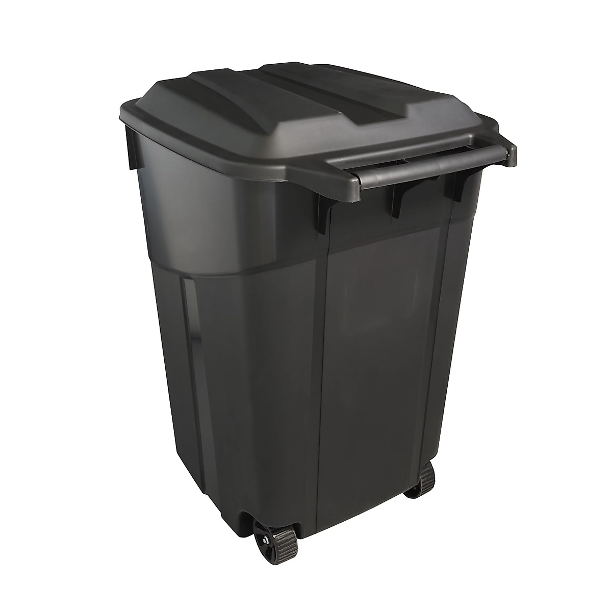 CHBcjq Heavy Duty Wheeled Plastic Garbage Can, 45 Gallon Capacity, Attached Lid, Black