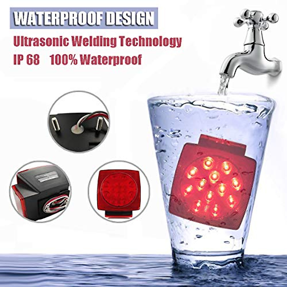 iBrightstar IP68 Waterproof Square LED Trailer Lights Kit - Utility Trailer Accessories with Brake Stop Tail Running License Plate Light for 12V Camper Truck Boat Snowmobile Marine Under 80", DOT