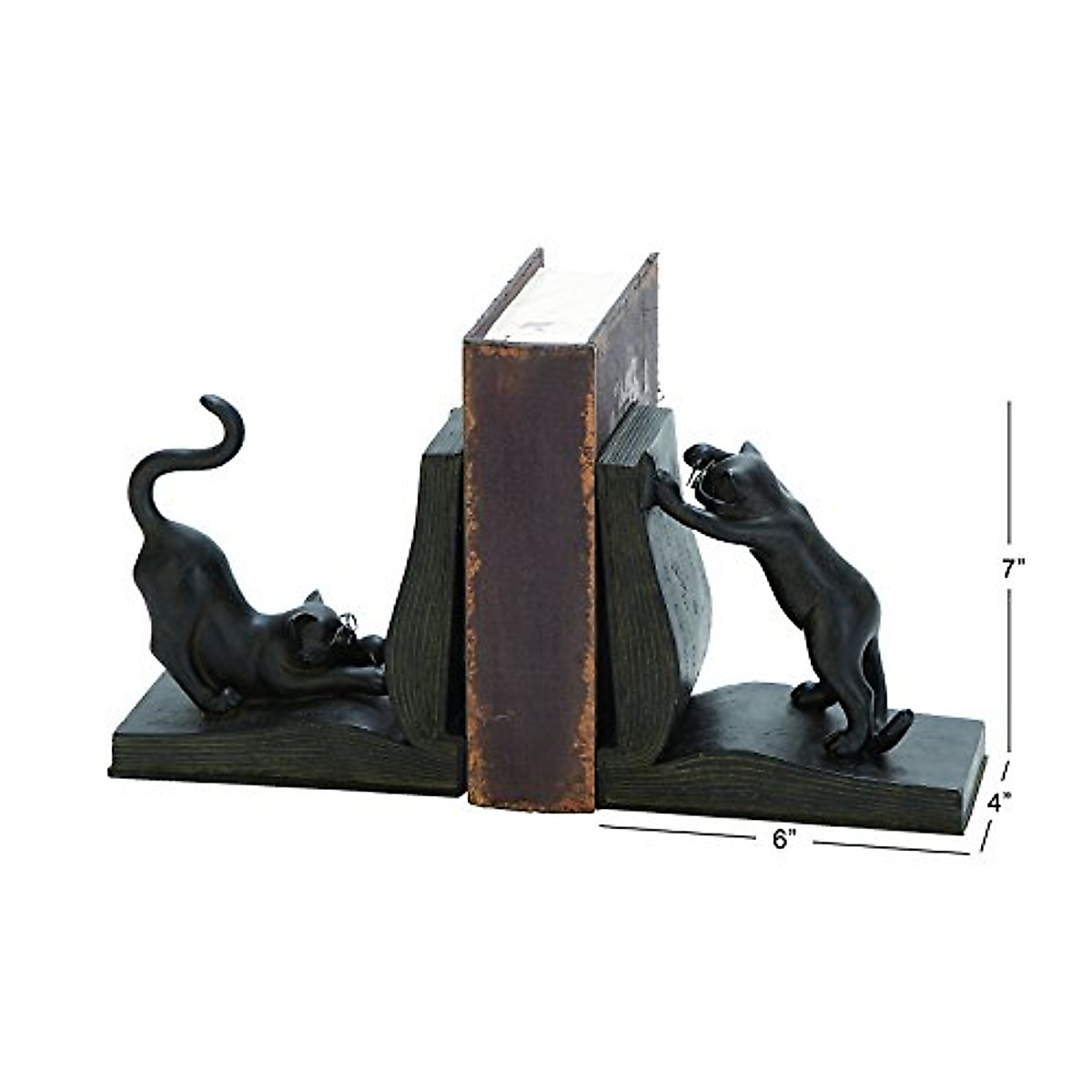 Deco 79 Polystone Cat Reading Bookends, Set of 2 7"H, 6"W, Black