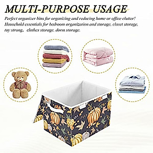 Autumn Orange Pumpkins Thanksgiving Day Storage Bins with Lids Collapsible Storage Box Basket with Lid Closet Organizer Containers File Boxes with Lids for Office Cars Balcony Outside Home
