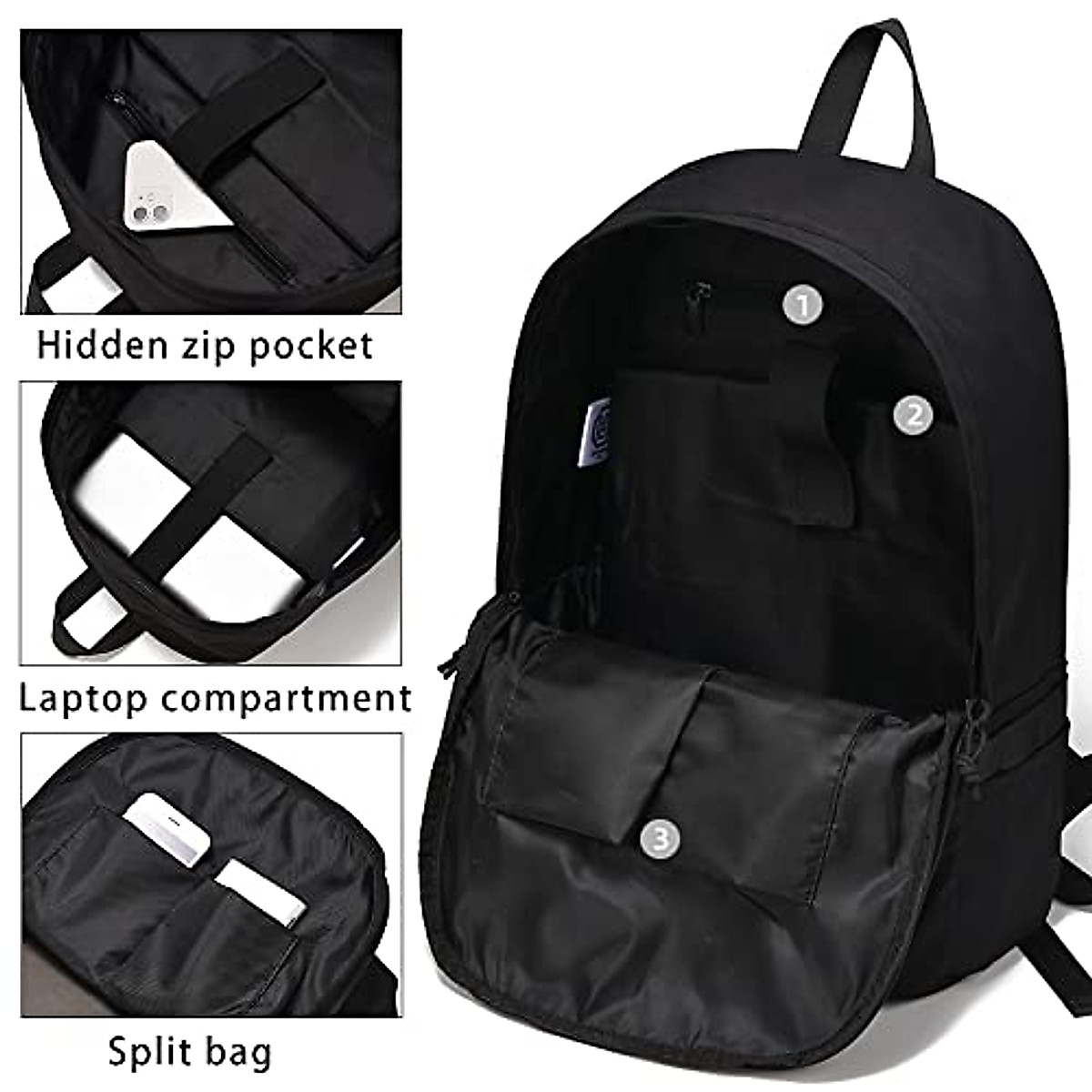 KUKUCAT School Backpack Waterproof Black Bookbag Suitable College High School Bags Laptop Backpack Suitable for Men Women (Black)