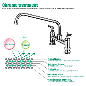 CWM Commercial Sink Faucet 8 Inch Center Commercial Faucets with 12 Inch Swviel Spout Deck Mount Faucet