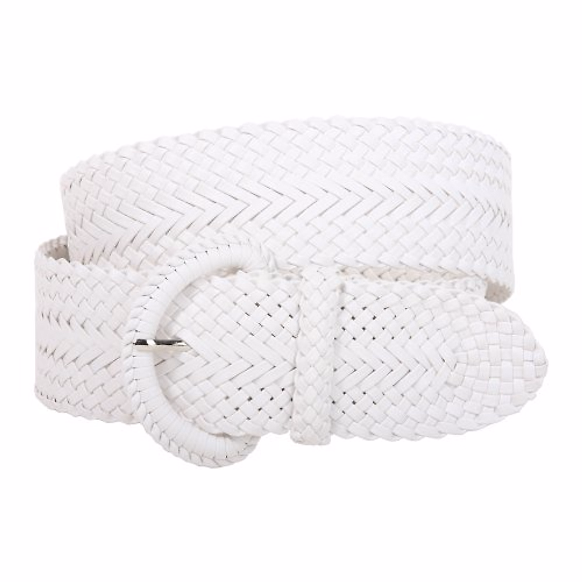 2 Inch Wide Hand Made Soft Metallic Woven Braided Round Belt, White | s/m (28"-30" waist)