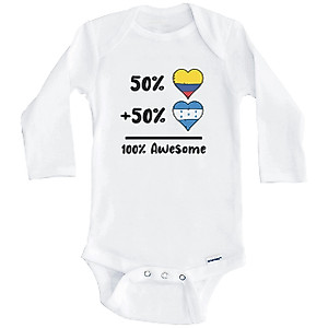 50% Colombian Plus 50% Honduran 100% Awesome Colombia Honduras Heart Flags Baby Bodysuit (Long Sleeve), 3-6 Months White