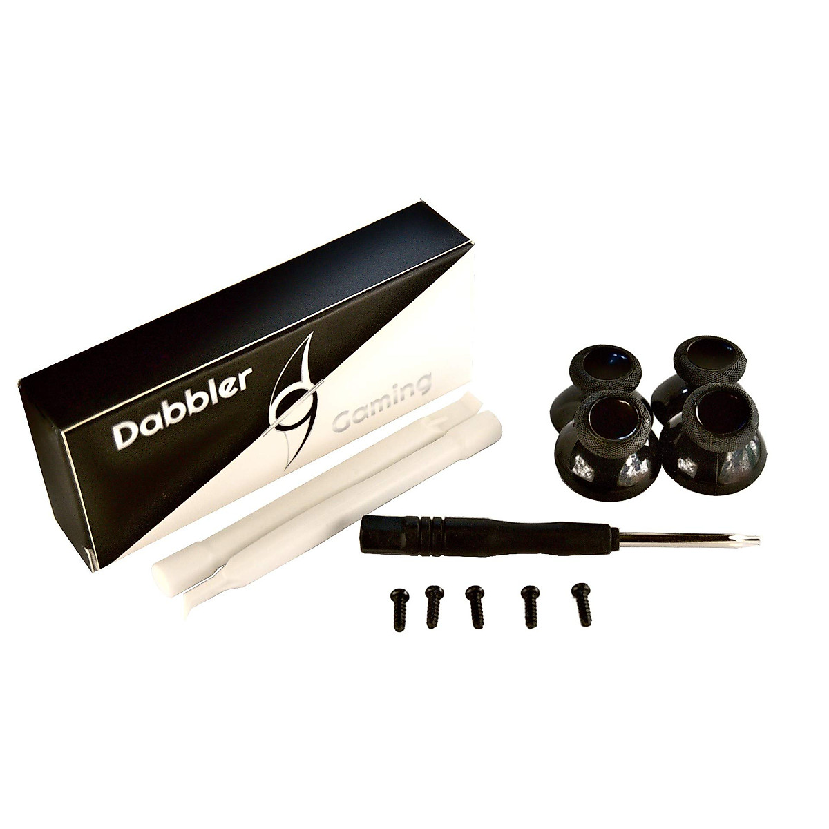 DABBLER GAMING XBOX Thumbstick Replacement Kit - black replacement joysticks for XBOX ONE - Comfortable and durable grip - Analog joysticks (4pcs), xbox screwdriver, pry tools, and extra screws. (1)