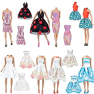 E-TING Lot 15pcs = 5 Sets Fashion Handmade Short Skirt Mini Dress with 10 Pairs Shoes for 11.5-inch Girl Doll Random Style