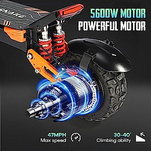 ZSNAKE Electric Scooter for Adults 2800W Motor Dual Motors 5600W Up to 52 MPH 60V 28Ah Battery 55 Miles Range, 11" Tubeless Off-Road Tire Sports Folding E-Scooter with Seat