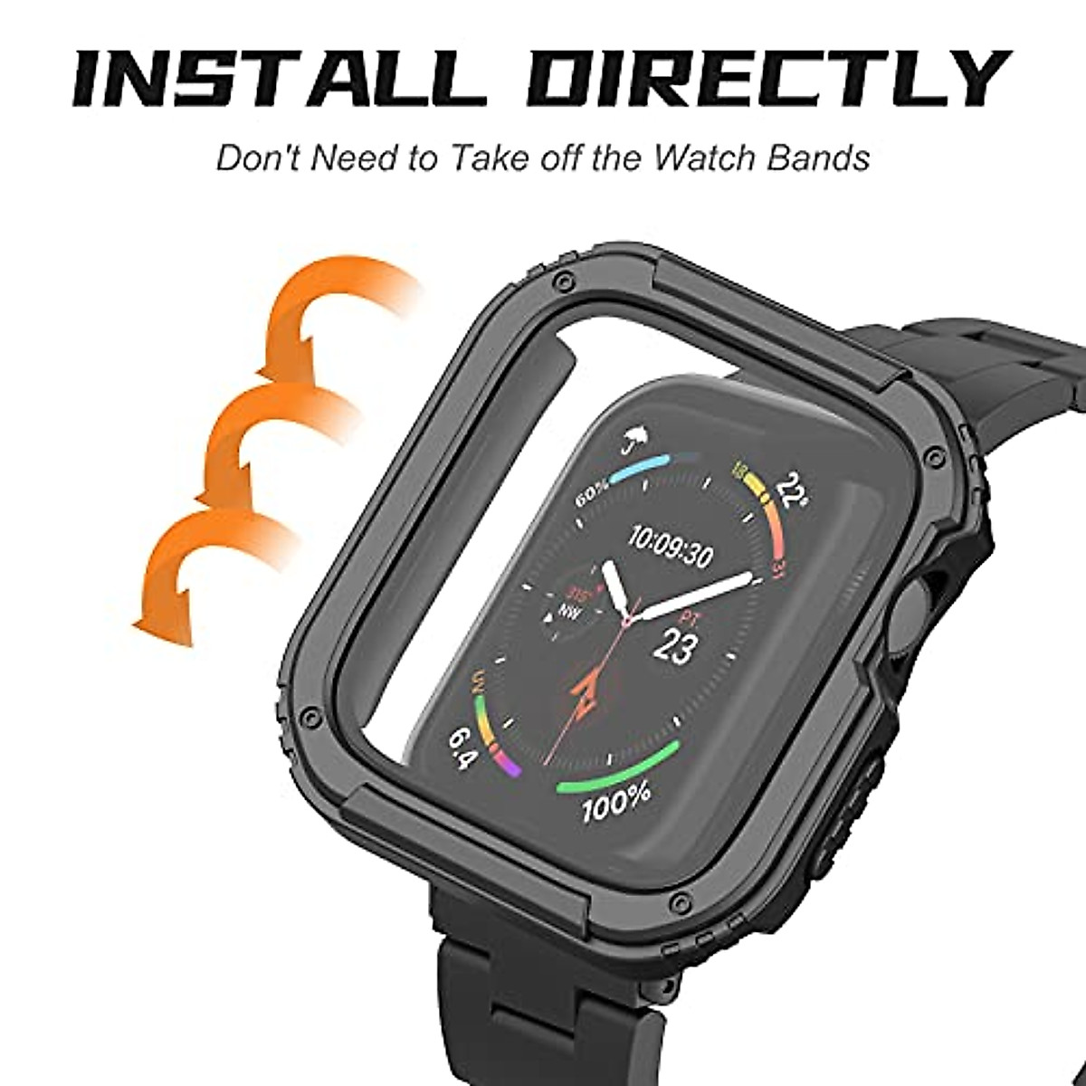 Adepoy 2 Pack Rugged Case Compatible for Apple Watch 44mm Series SE/6/5/4 with Tempered Glass Screen Protector, Military All Around Hard TPU Protective Cover Case Shockproof Bumper for iWatch Men 44mm