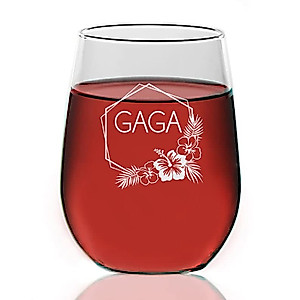DiandDesignGift Gaga Wreath Wine Glasses - Gaga Wine Glass Floral Laser Engraved - Stemless Wine Glass - Gaga Wine Glass - Mother's Day - Gaga Gift - Birthday Gifts For Gaga