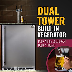 Beer Meister - Beer Kegerator, Draft Beer Dispenser For Home Bar, Beer, Wine, & Bar Soda Dispenser System, Dual Tower w/Stainless Door, Built-in Premium Series, 24.88 x 23.88 x 34.38 inches