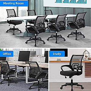 YKCUL 2 pcs Home Office Desk Chairs for Bedroom Office Swivel Chair Ergonomic Desk Chair with Arms Mesh Computer Desk Chairs for Adults Adjustable Mid Back Task Chair with Lumbar Support, Black