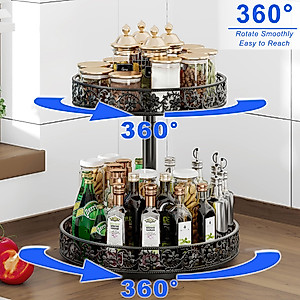 iBedmazie Lazy Susan Organizer 2 Tier Adjustable Height Metal Spice Rack 12 inch Large Rotating Turntable for Kitchen Countertop Dining Table Cabinet Pantry Cupboard Bathroom Storage