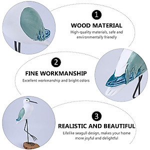 HEALLILY 2pcs Coastal Decor Wooden Seagull Figurine Bird Statue Nautical Coastal Ocean Home Decoration Green