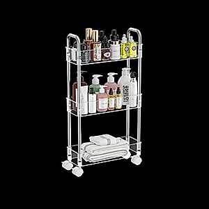TESOIN Slim Rolling Storage Cart, 3 Tier Mobile Multipurpose Kitchen Shelf Organization Slide Out Narrow Cart, Great for Kitchen Bathroom Warehouse and More Laundry Narrow Places （Clear）