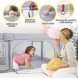 Large Baby Playpen for Babies and Toddlers, 80 x 60 Inches Baby Fence Activity Center with Zippers Gates*2 for Indoor & Outdoor, Sturdy Safety Baby Playpen with Breathable Mesh, Storage Bag