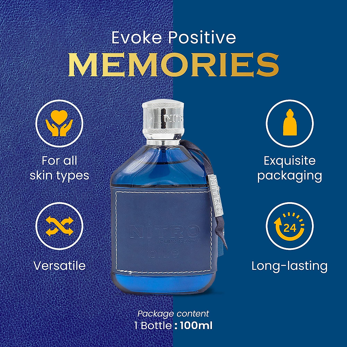 Dumont NITRO BLUE - 3.4oz - Eau De Parfum - Men’s Perfume with Fruity, Floral, Woody & Masculine Fragrance - Long Lasting Cologne Mist & Body Spray - for Him